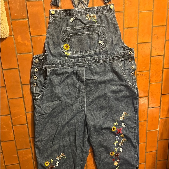 Agapo | Jeans | Embroidered Denim Overalls With Floral Design | Poshmark